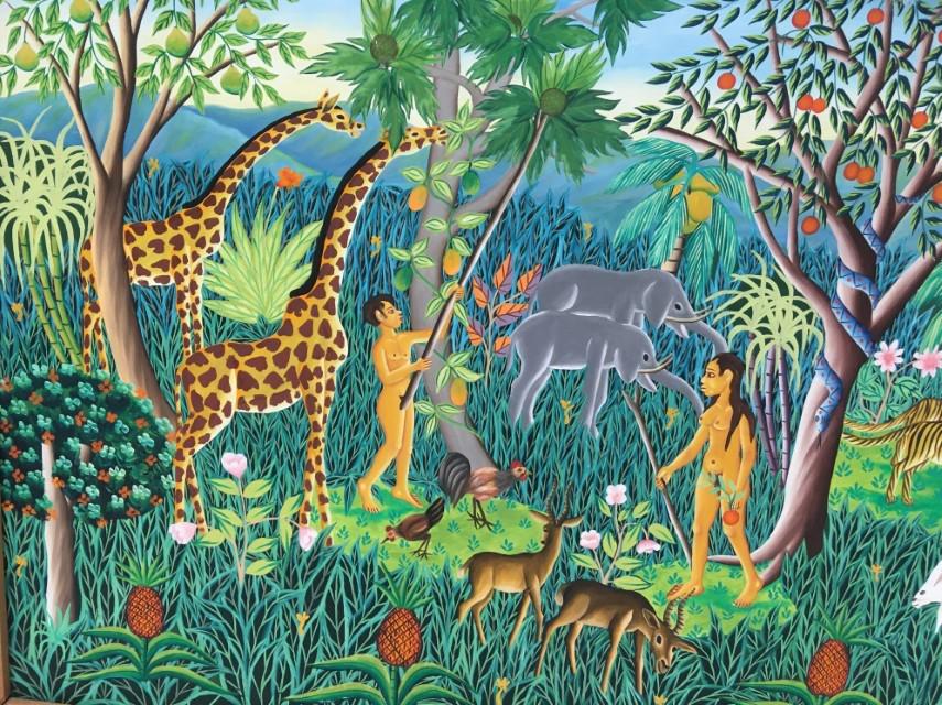 Vintage Josue Joseph Haitian Oil On Board Painting