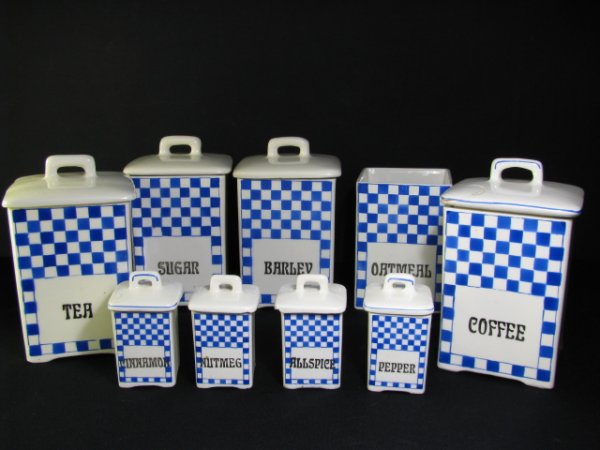 1: CZECHOSLOVAKIAN BLUE CHECKERED CANISTER SET