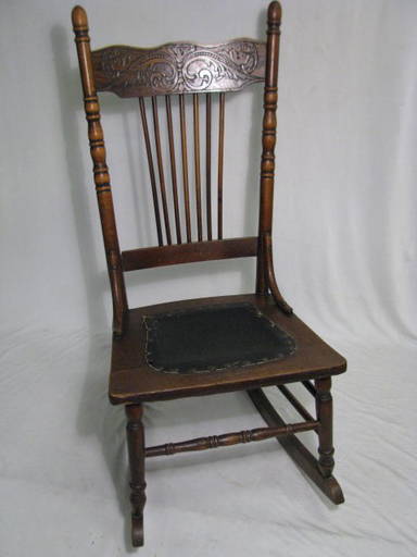Oak Pressed Spindle Back Sewing Rocking Chair
