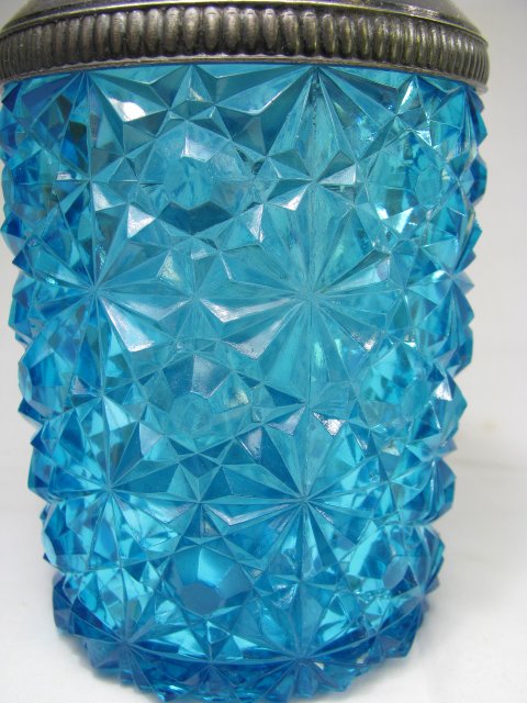 724: 19TH CENTURY BLUE DAISY & BUTTON PICKLE CASTOR