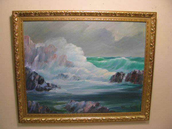 Peter Koster Oil On Board Painting "heavy Surf"