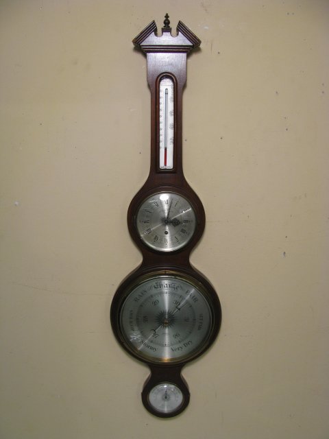 51: SALEM CLOCK CO MAHOGANY 8 DAY CLOCK AND BAROMETER