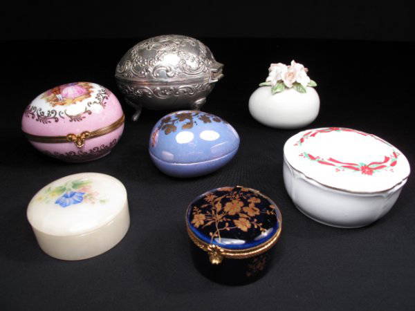 7 Pcs Porcelain Pill Boxes Limoges Metal Etc