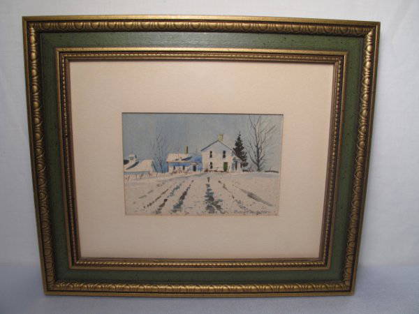 Robert Johansen Watercolor Country Winter Scene