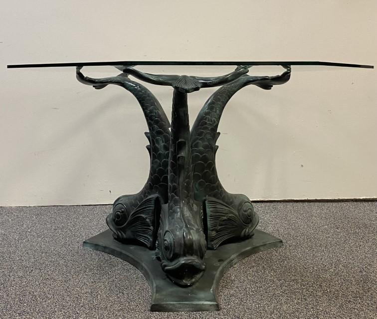 Vintage Italian Bronze Triple Dolphin Center Table