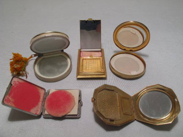 Five Vintage Ladies Compacts Enameled Inserts