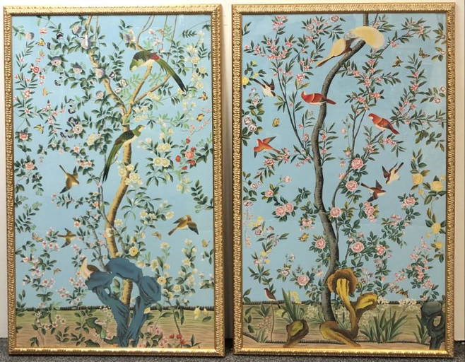 Two Chelsea House Chinoiserie Paintings On Silk