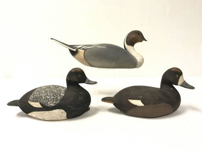 3 Hand Painted Duck Decoys W Glass Eyes