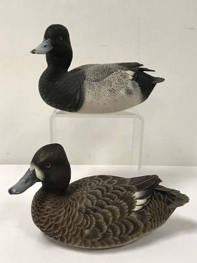 2 Carl Danos Hand Painted Carved Wood Duck Decoys