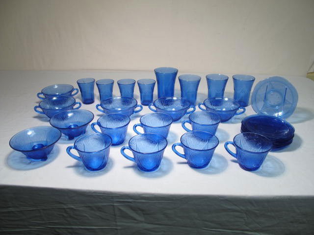 351: COBALT BLUE GLASS DINNERWARE SET 44 PCS