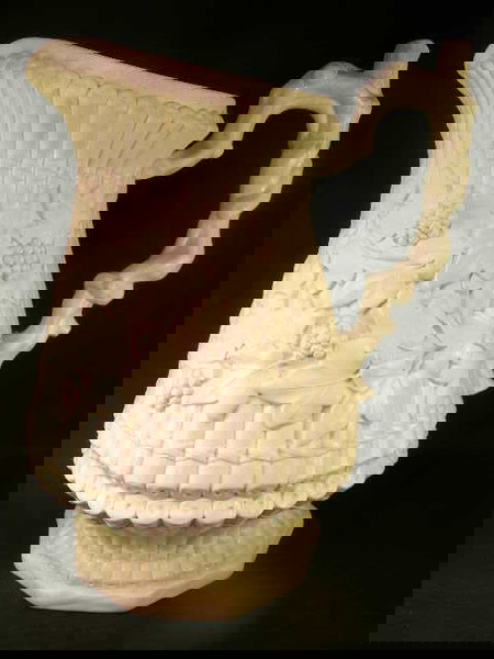 Antique Parian Ware Pottery Pitcher Grape Leaf