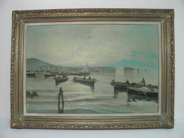 209: FRANCO RUOCCO OIL ON CANVAS PAINTING: HARBOR