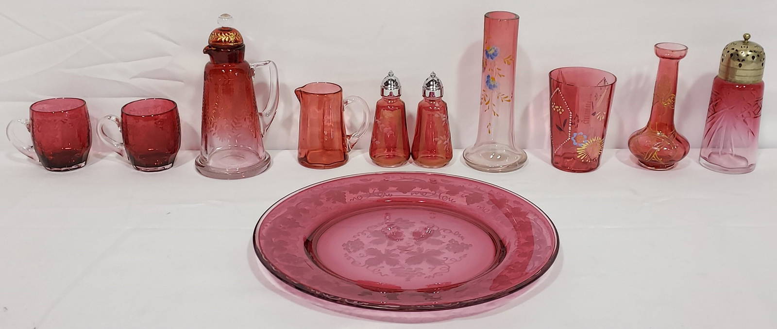 Assorted Antique Cranberry Glassware: 12 Pcs Auction