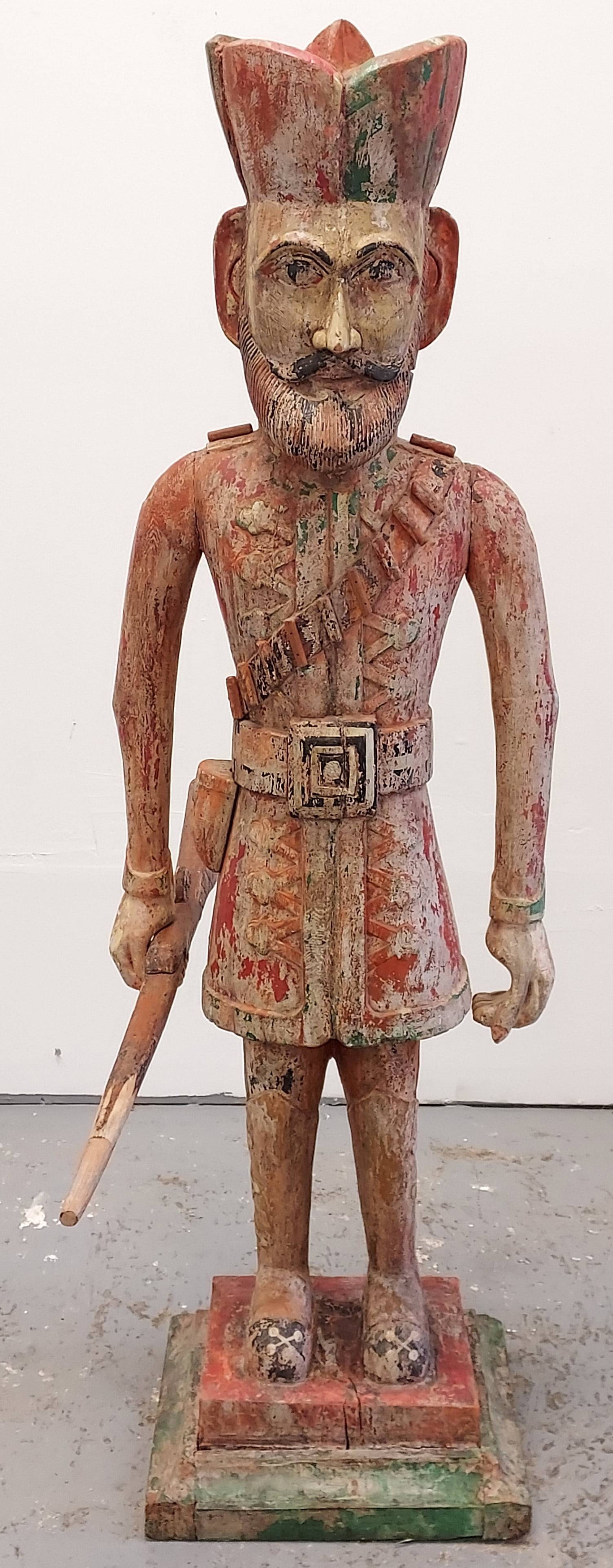 Antique Indian Polychrome Wood Soldier Auction
