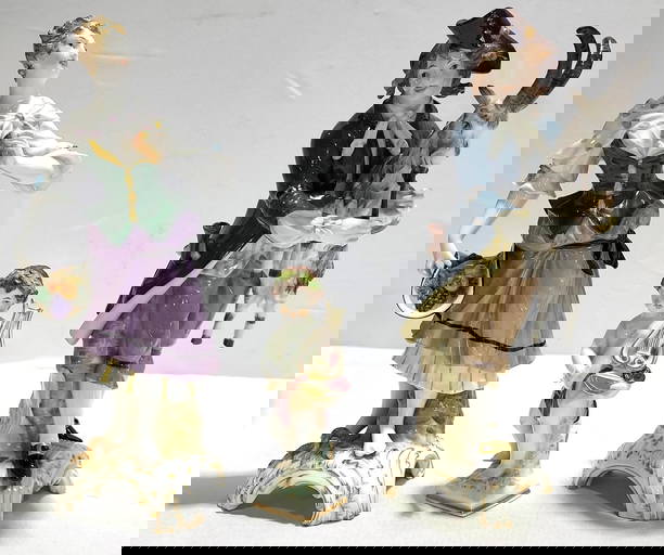 Three Antique Kpm Porcelain Figurines Goat Bagpipe