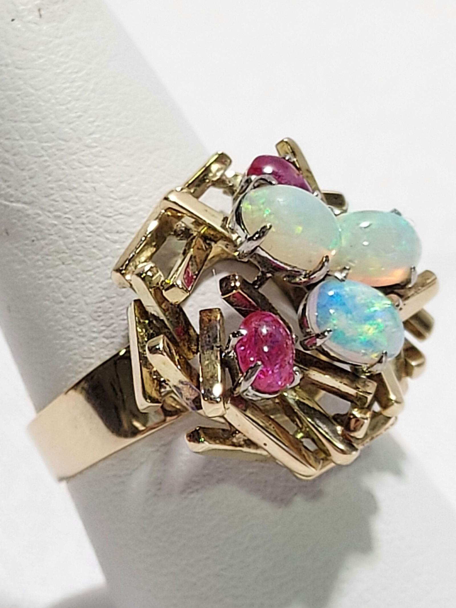 14k Yellow Gold Opal And Ruby Ring Auction