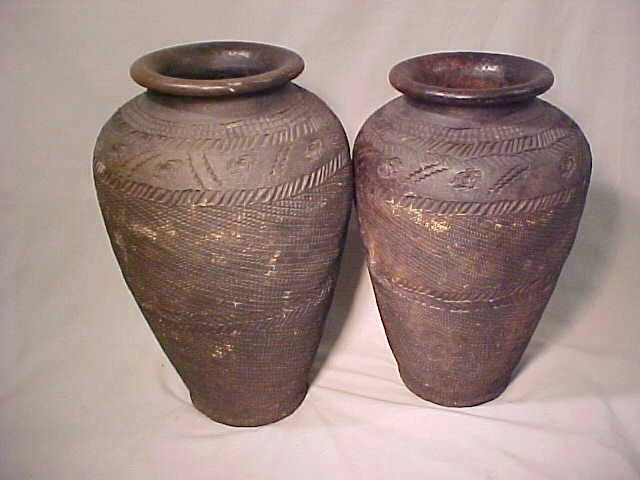 Pair Tall African Clay Pots