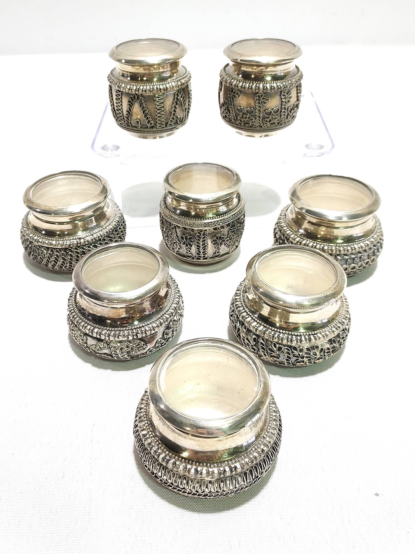 8 Indian Sterling Silver Dabbi Spice Boxes / Jars Auction