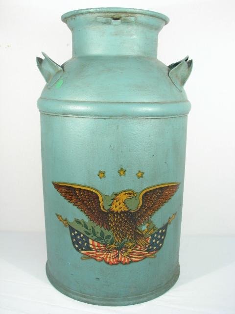 VINTAGE PAINTED STEEL MILK BUCKET - CLEBURNE, TEXAS