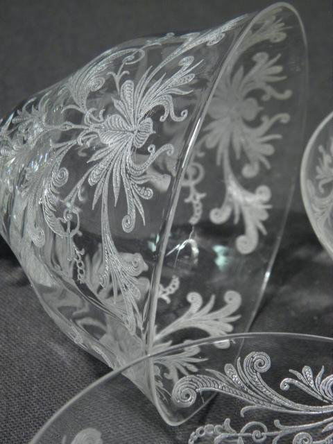 TIFFIN "BYZANTINE" ETCHED CRYSTAL STEMWARE & PLATES: 65 : Lot 403