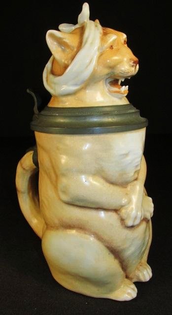 MUSTERSCHUTZ CAT FIGURAL PORCELAIN GERMAN STEIN