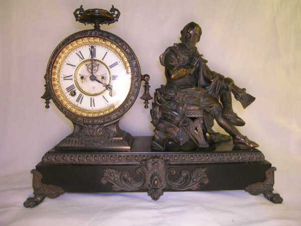 213: ANTIQUE ANSONIA FIGURAL SHAKESPEARE MANTLE CLOCK