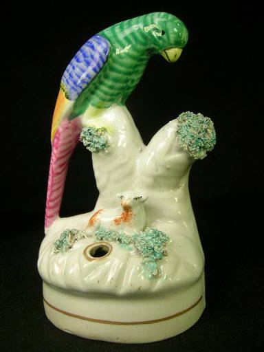 Antique Staffordshire Pottery Parrot Inkwell