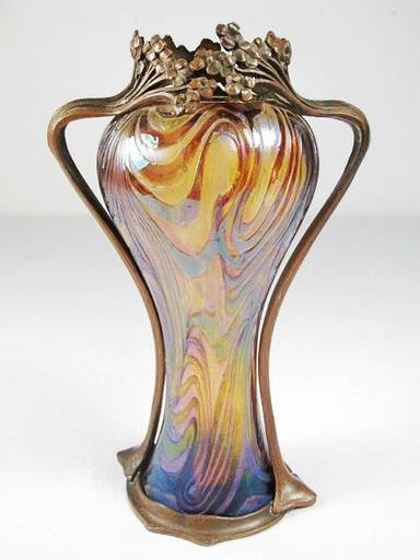 Josef Rindskopf Art Nouveau Metal Mounted Glass Vase