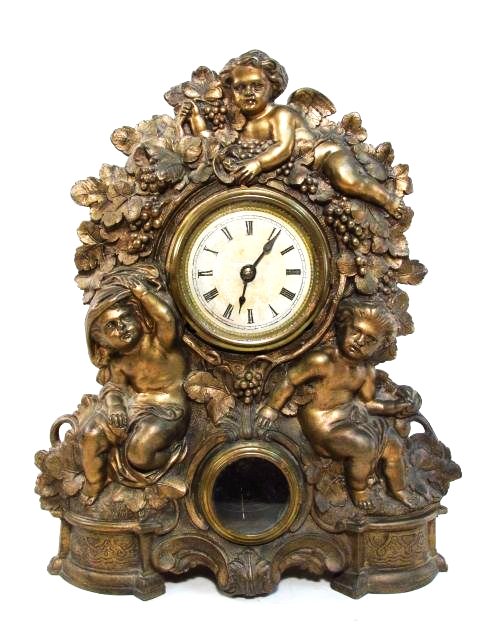 19th C Nicholas Muller Cast Metal Shelf Clock