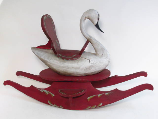 Vintage Folk Art Carved Wood Swan Rocker