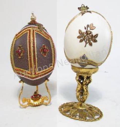 Two Handmade Ostrich Egg Craft Displays