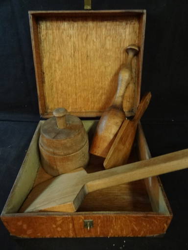 Primitive Wood Tools In Tiger Oak Wood And Brass Trimme