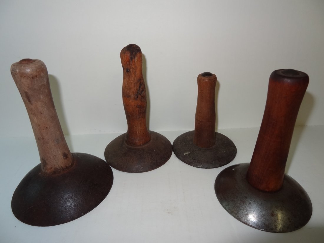 PRIMITIVE ANTIQUE HOG PIG HIDE SCRAPERS, METAL & WOOD