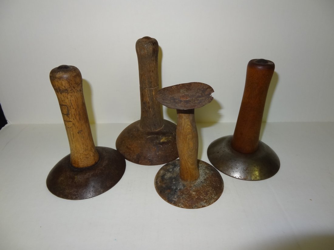 PRIMITIVE ANTIQUE HOG PIG HIDE SCRAPERS, METAL & WOOD