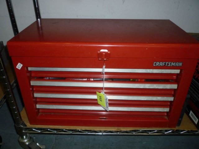 4 DRAWER TOOL BOX BY CRAFTSMAN, FILLED WITH TOOLS