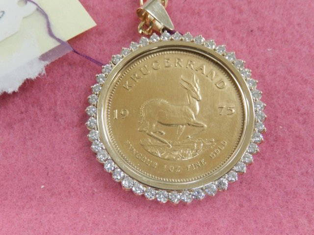 1 Oz Krugerrand Coin With Diamond Bezel 24k Gold South