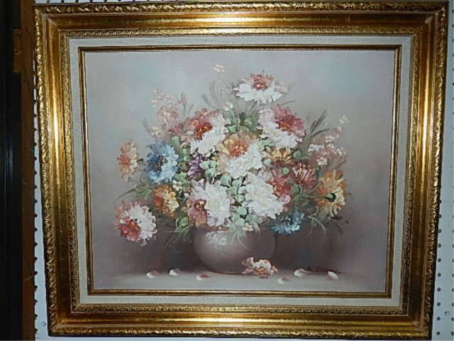 K. Stone Floral Still Life Ooc Artist Signed, K.
