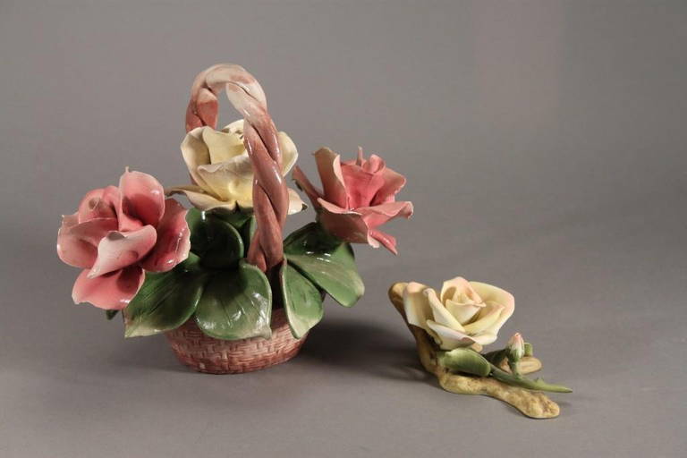 Capodimonte Porcelain Roses In Basket (2)