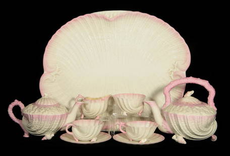 Belleek Neptune Tea Set And Tray, 2nd Black Mark