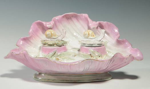 Antique Brass Shell Form Inkwell