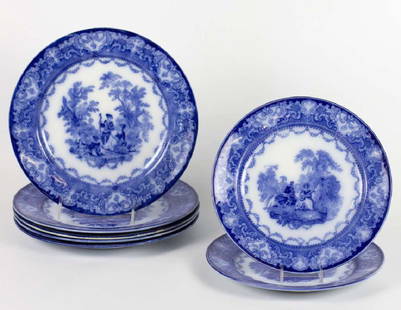 Rare Cyprus Pattern Flow Blue Plates