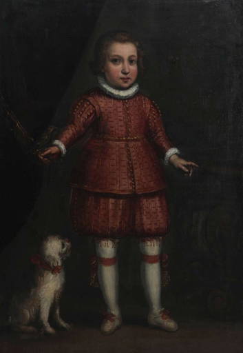 17thc. Spanish School Portrait, Boy W/dog And Bird