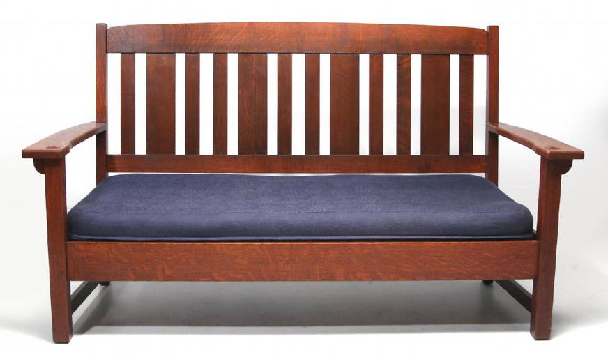 Oak Slat Back Arts & Crafts Settle Signed Limbert