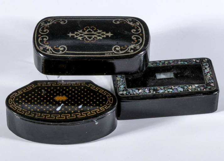 Three 19th Century Papier Mache Snuff Boxes