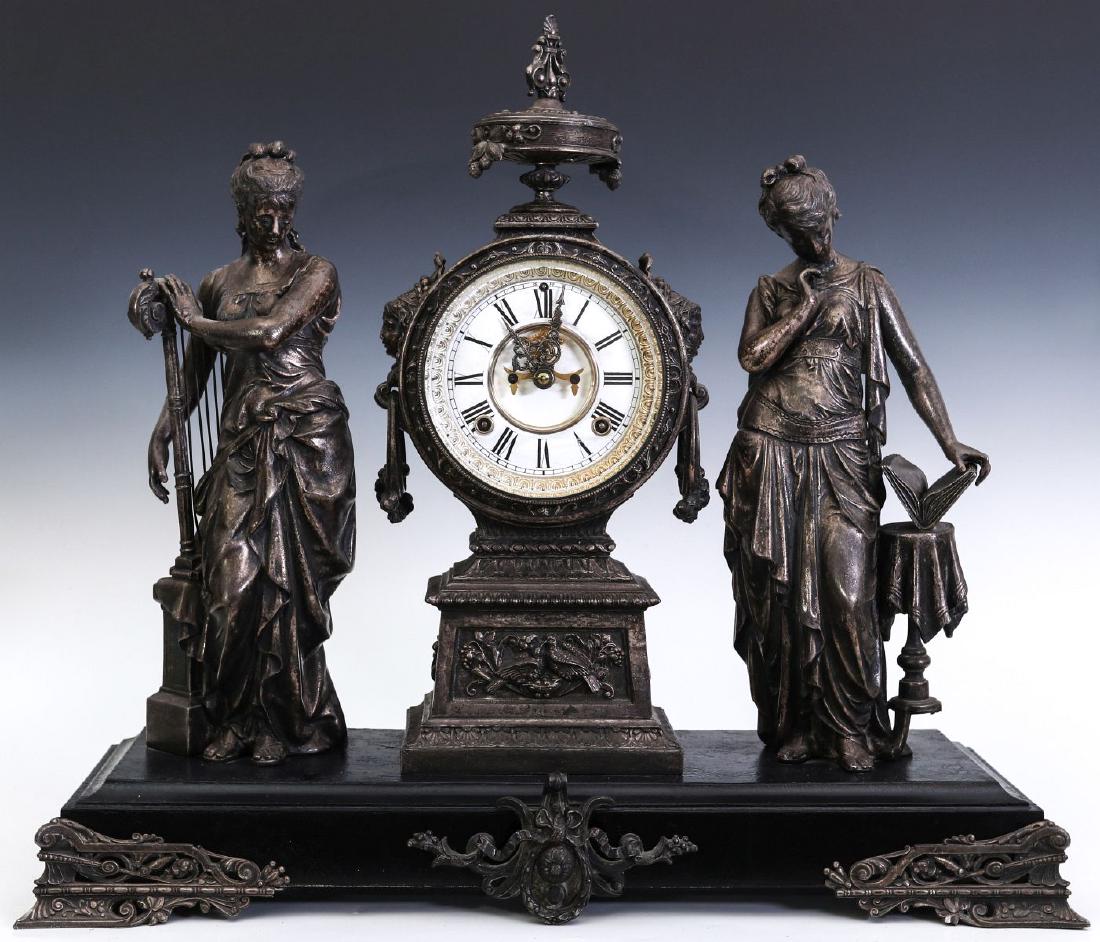 AN ANSONIA 'MUSIC AND POETRY' DOUBLE STATUE CLOCK