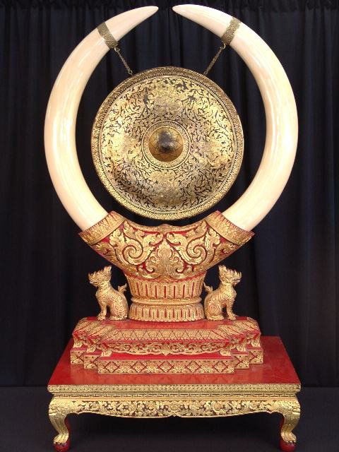 Monumental Elaborate Siamese Palace Gong On Ivory