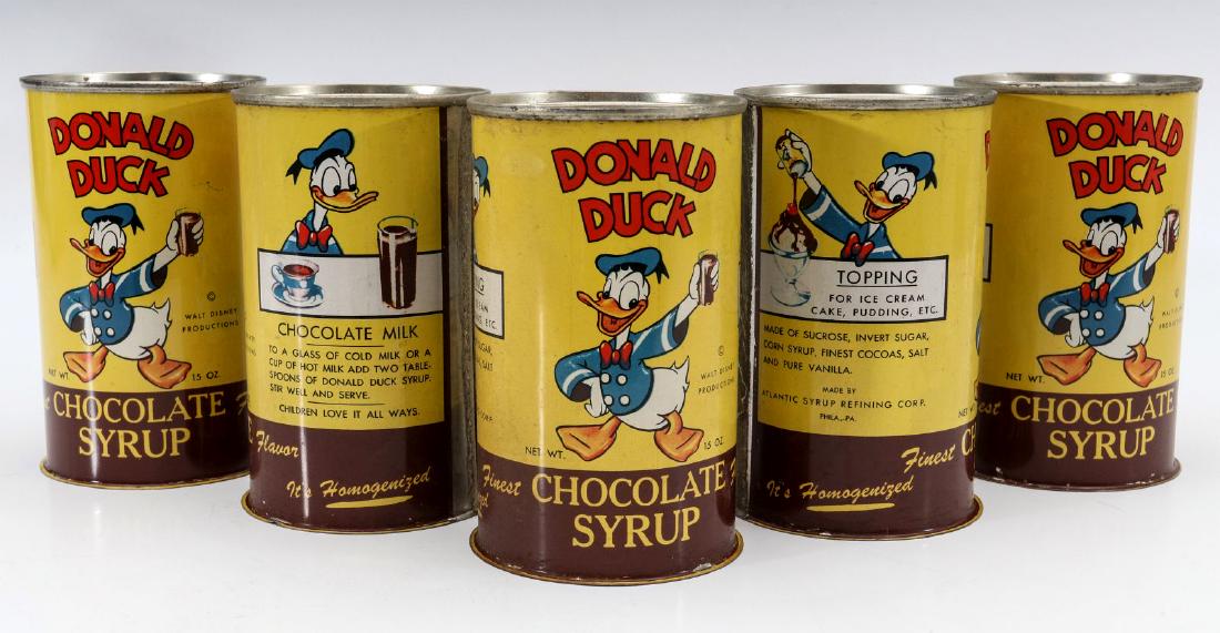 DONALD DUCK BRAND CHOCOLATE SYRUP CANS CIRCA 1940s