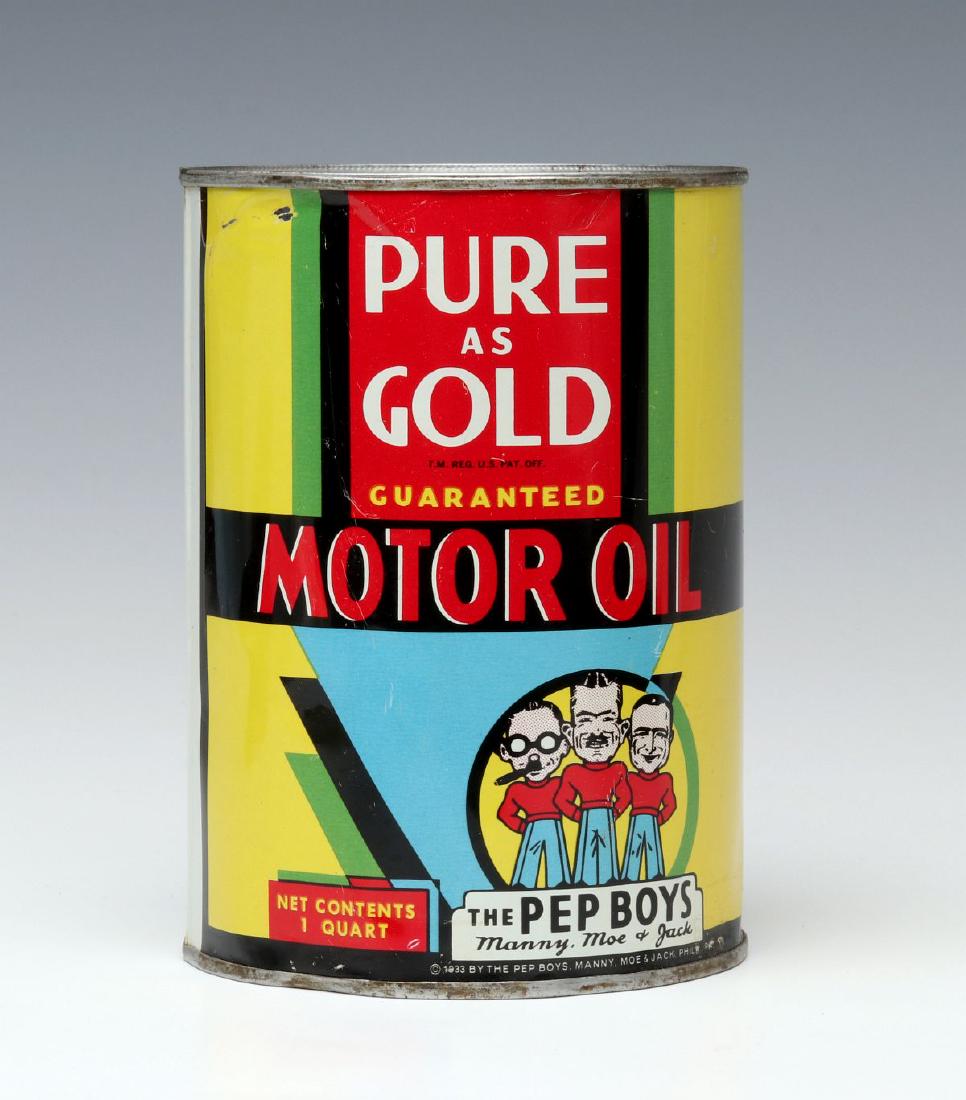 CIRCA 1933 PEP BOYS 'PURE AS GOLD' MOTOR OIL CAN