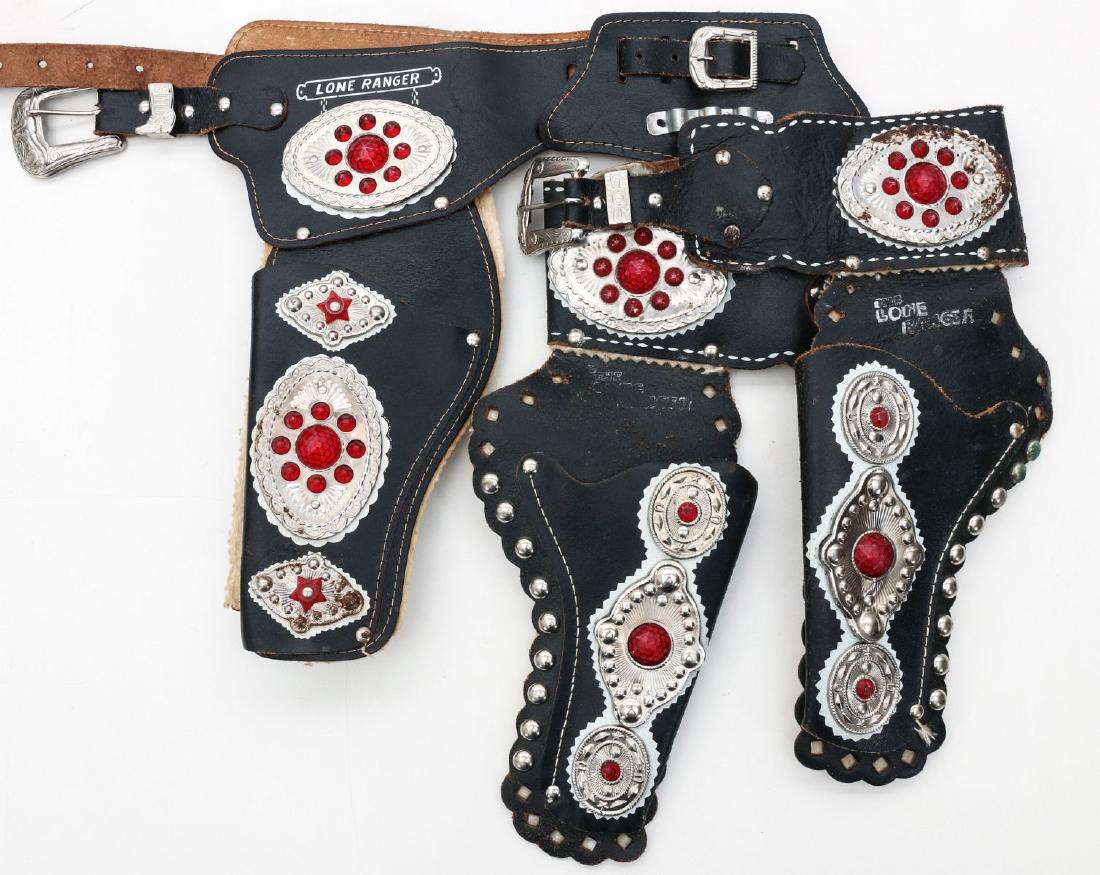 TWO LONE RANGER BLACK LEATHER DOUBLE HOLSTER BELTS