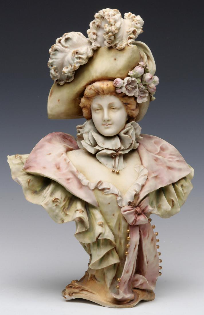 TEPLITZ PORCELAIN BUST OF A LADY IN PLUMED HAT